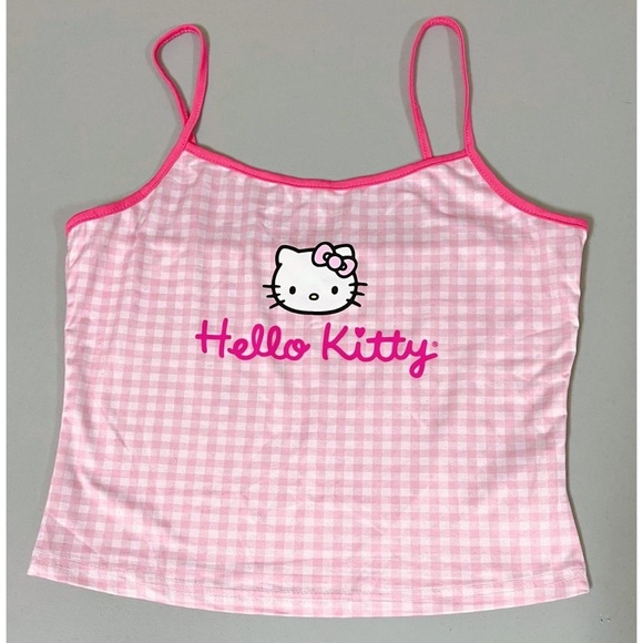 Hello Kitty | Tops | Hello Kitty Pink Plaid Graphic Tank Crop Top Cami ...